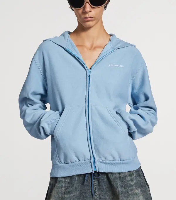 Balenciaga Cotton Zip-up Hoodie - Blue
