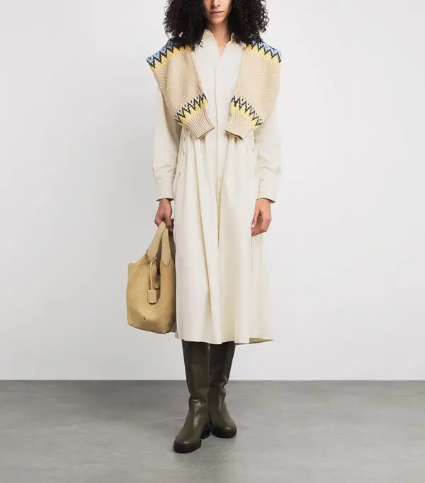 Polo Ralph Lauren Cotton Cinched Maxi Shirt Dress - Ivory | Editorialist