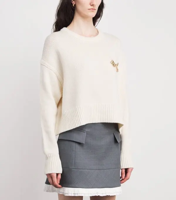 Maje Wool-cashmere Brooch Sweater - White