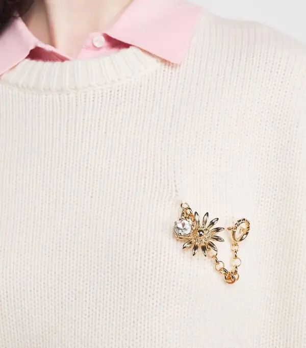 Maje Wool-cashmere Brooch Sweater - White