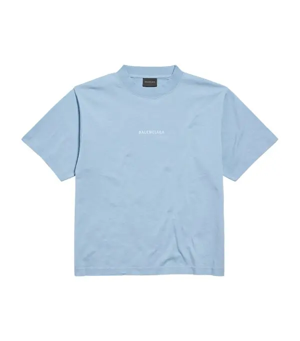 Balenciaga Cotton Logo-embroidered T-shirt - Blue
