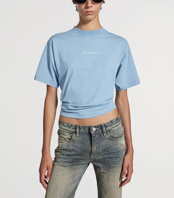 Balenciaga Cotton Logo-embroidered T-shirt - Blue