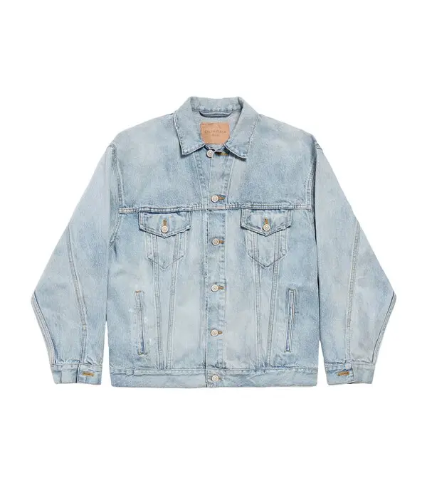 Balenciaga Distressed Denim Trucker Jacket - Blue