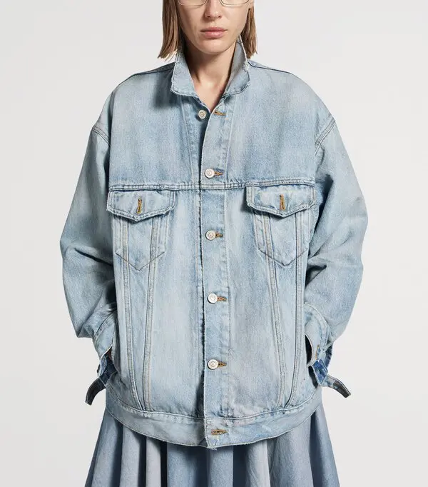 Balenciaga Distressed Denim Trucker Jacket - Blue