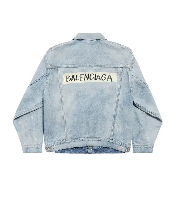 Balenciaga Distressed Denim Trucker Jacket - Blue