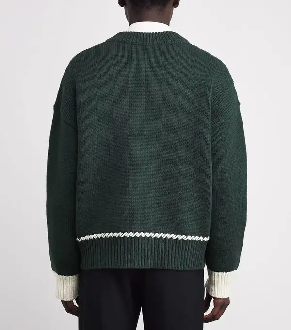 AMI Paris Wool-blend Logo Cardigan - Green