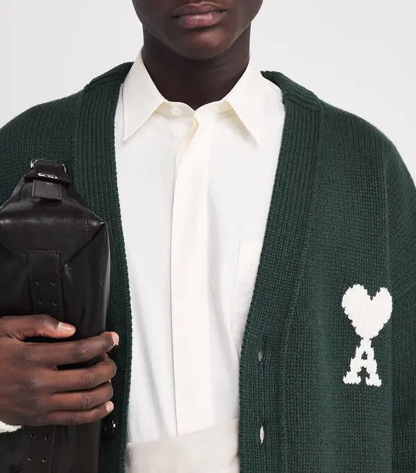 AMI Paris Wool-blend Logo Cardigan - Green