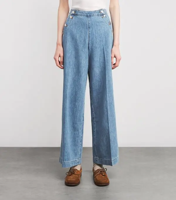 Claudie Pierlot Button-up Paneled Wide-leg Jeans