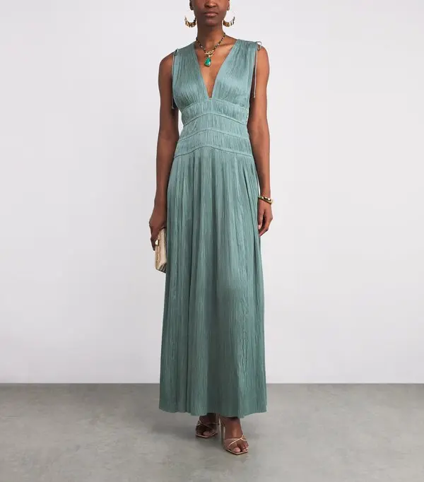 green emerald velvet dress Slim Pleated Maxi Dress