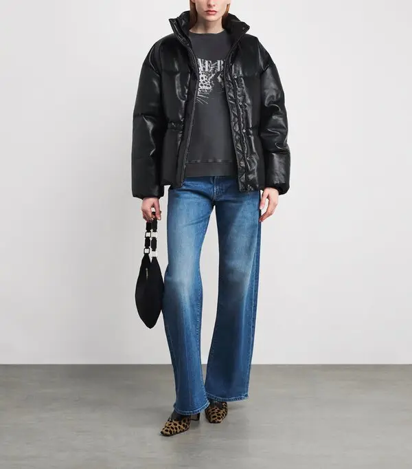 ANINE BING Leopard Print Spencer Sweatshirt - Black