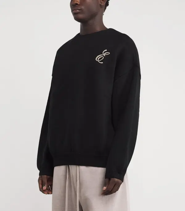 Fear Of God Waffle-knit Script Sweater - Black