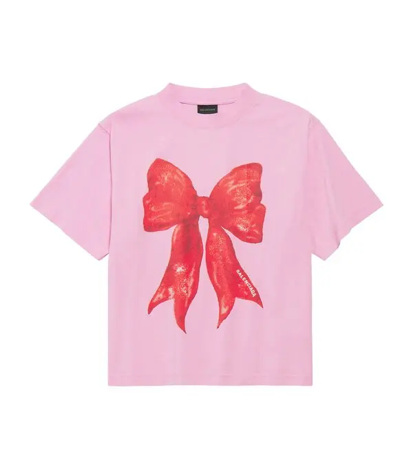 Balenciaga Cotton Bow Print T-shirt - Pink