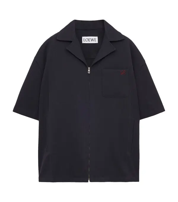 Loewe Wool Short-sleeve Zip-up Shirt