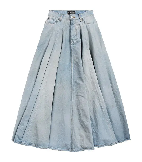 Balenciaga Denim Godet Maxi Skirt - Blue