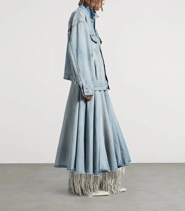 Balenciaga Denim Godet Maxi Skirt - Blue