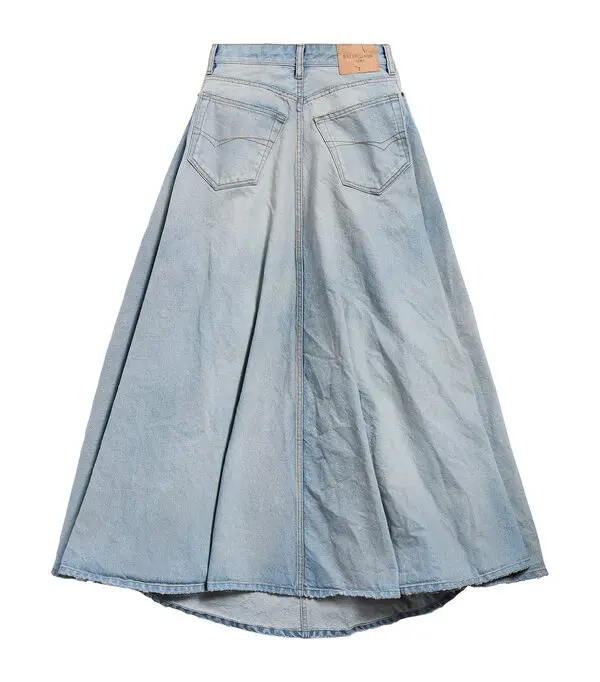 Balenciaga Denim Godet Maxi Skirt - Blue