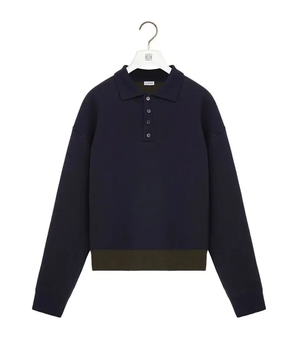 Loewe Wool-blend Polo Sweater - Navy