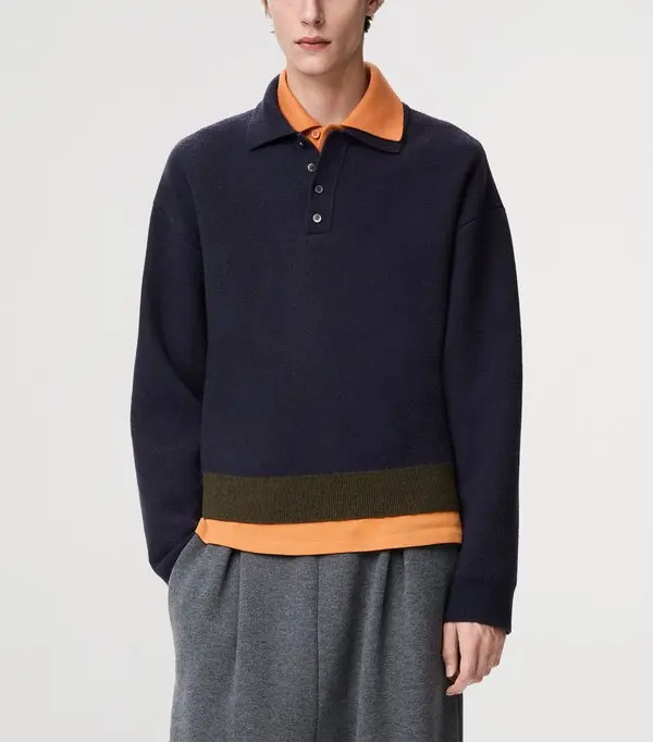Loewe Wool-blend Polo Sweater - Navy