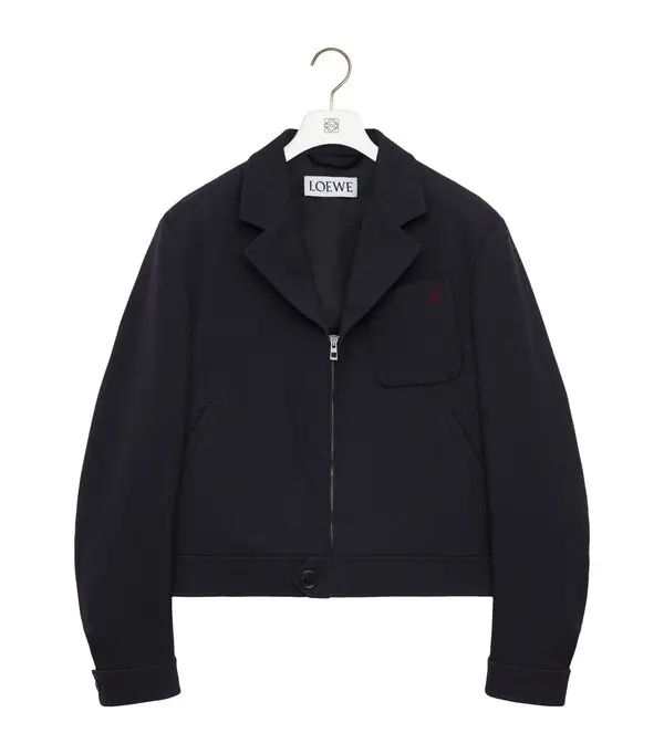 Loewe Wool Collared Zip-up Jacket - Navy