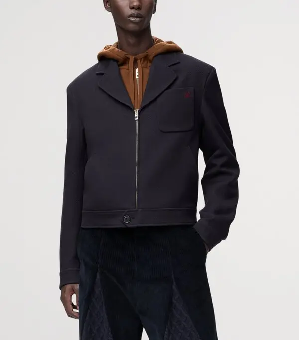 Loewe Wool Collared Zip-up Jacket - Navy
