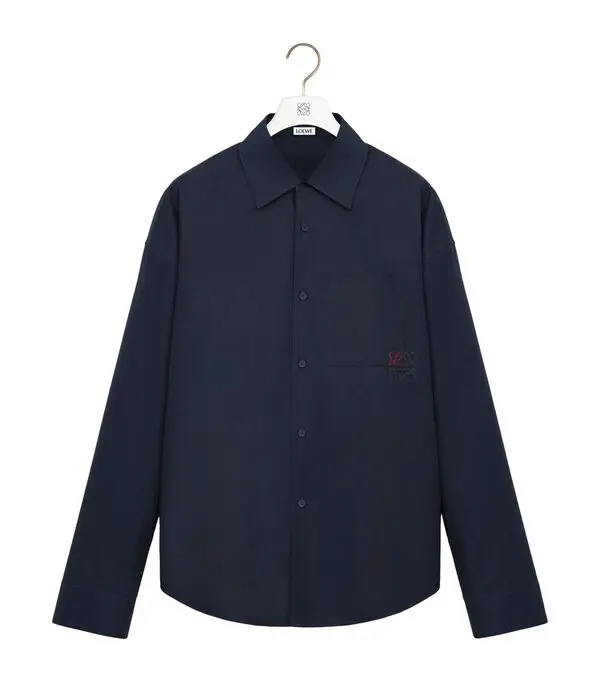 Loewe Cotton-blend Long-sleeve Anagram Shirt - Navy