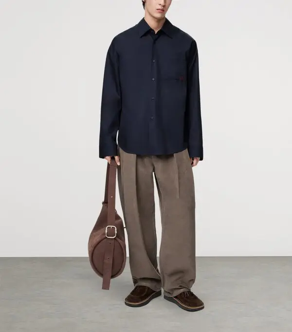 Loewe Cotton-blend Long-sleeve Anagram Shirt - Navy