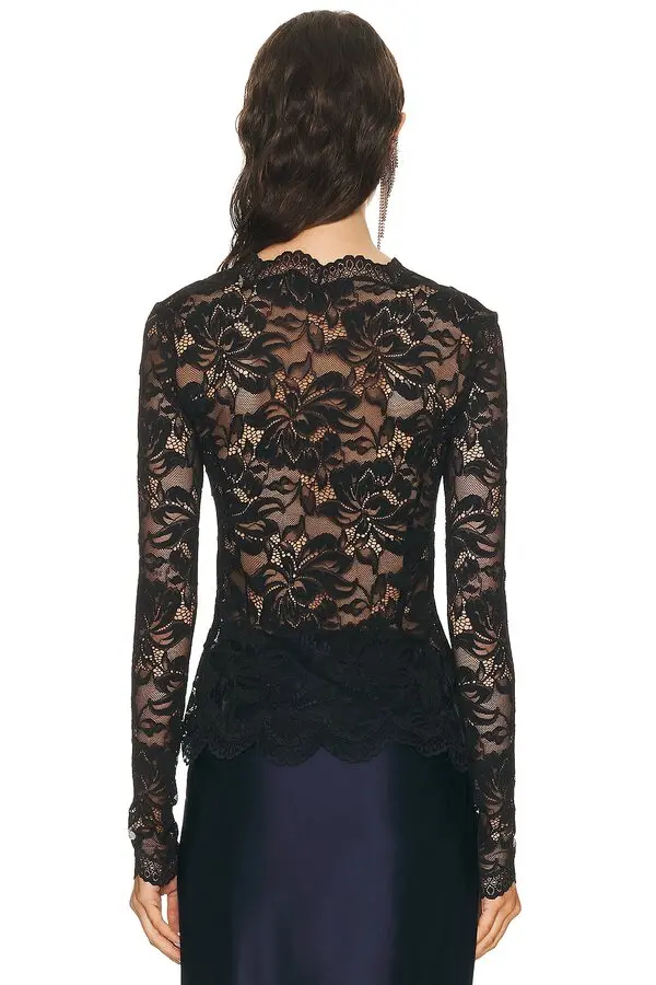 Rabanne Long Sleeve Lace Top - Black