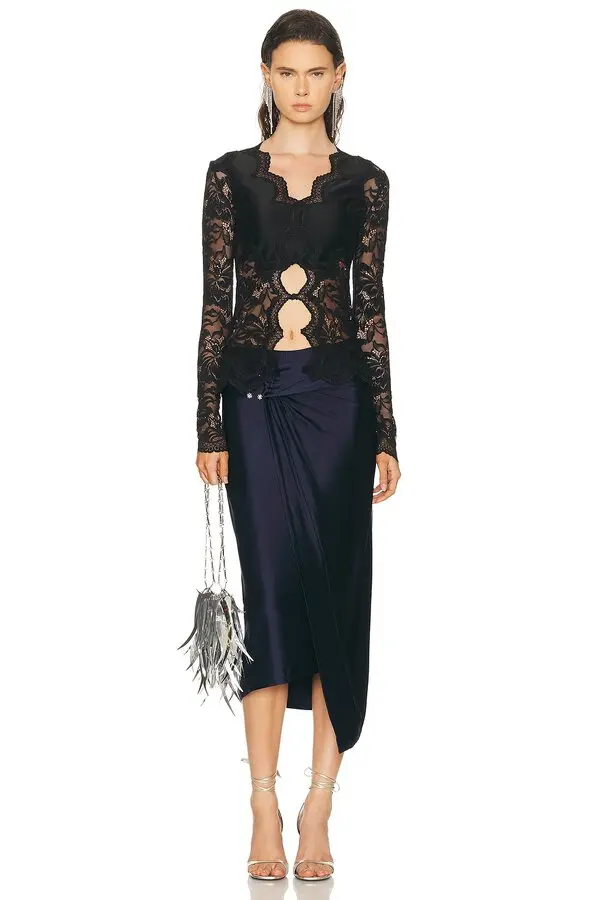 Rabanne Long Sleeve Lace Top - Black