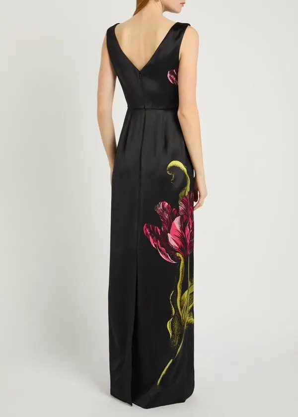Erdem Floral Wide-neck Satin Gown - Black