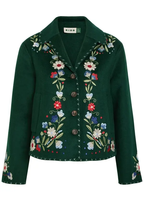 Rixo Jude Floral Embroidered Wool-blend Jacket - Multicoloured