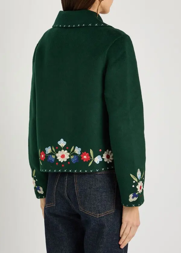 Rixo Jude Floral Embroidered Wool-blend Jacket - Multicoloured