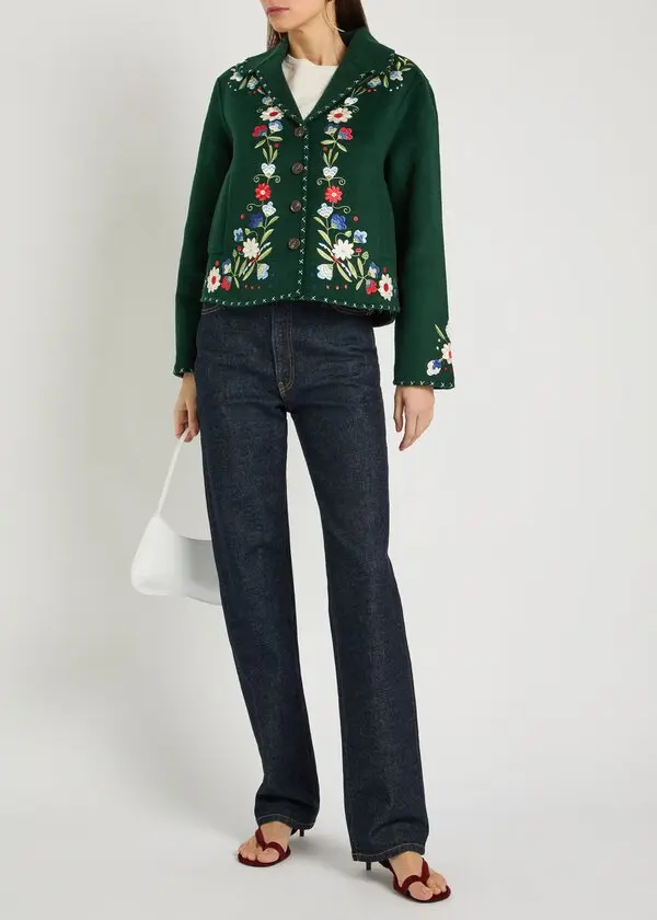 Rixo Jude Floral Embroidered Wool-blend Jacket - Multicoloured