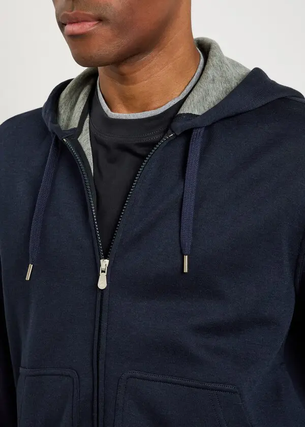 Brunello Cucinelli Hooded Cotton-blend Sweatshirt - Navy