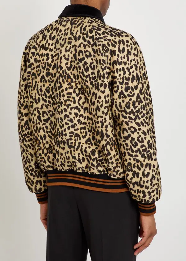 Valentino Garavani Leopard Velvet-trim Wool Bomber Jacket