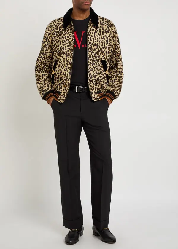 Valentino Garavani Leopard Velvet-trim Wool Bomber Jacket