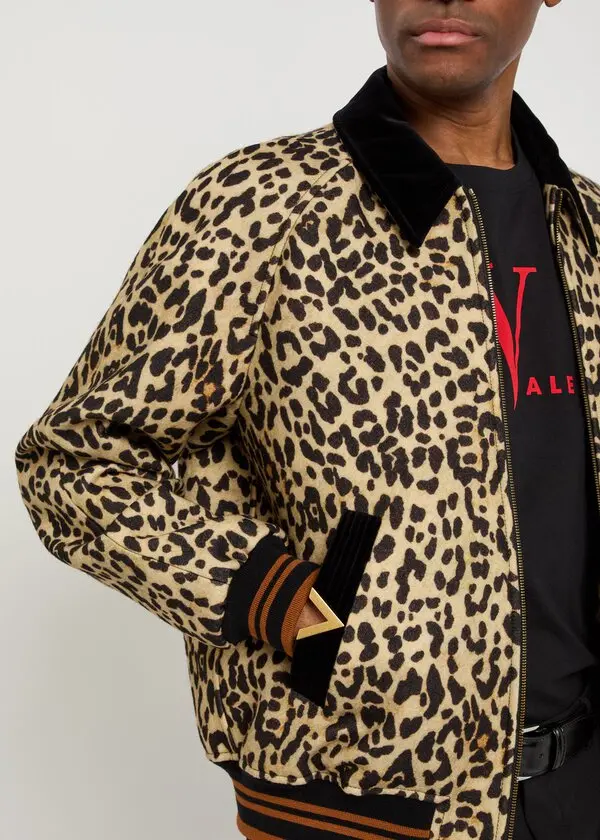 Valentino Garavani Leopard Velvet-trim Wool Bomber Jacket