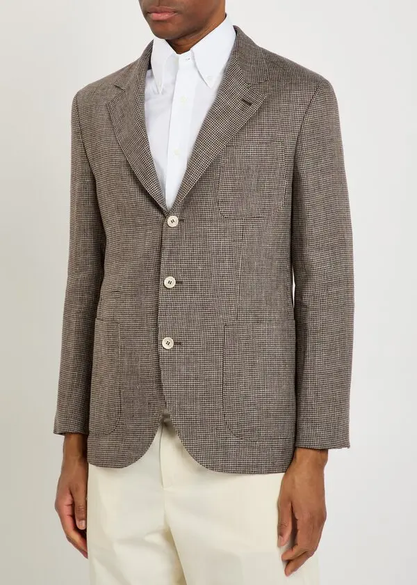 Brunello Cucinelli Houndstooth Linen Blazer