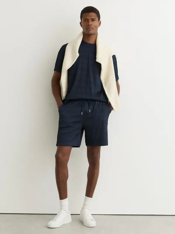 REISS Alvo Textured-wave Shorts - Airforce Blue