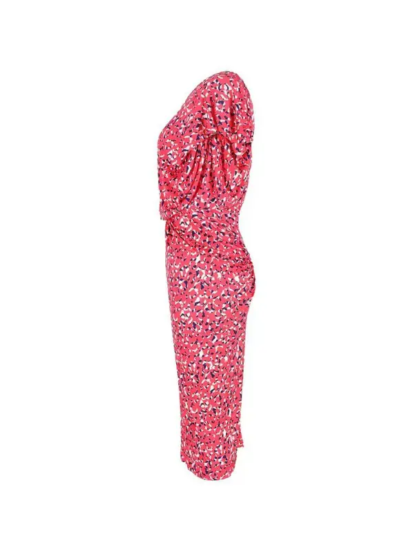 Saloni Printed Pleated Midi Dress - Red