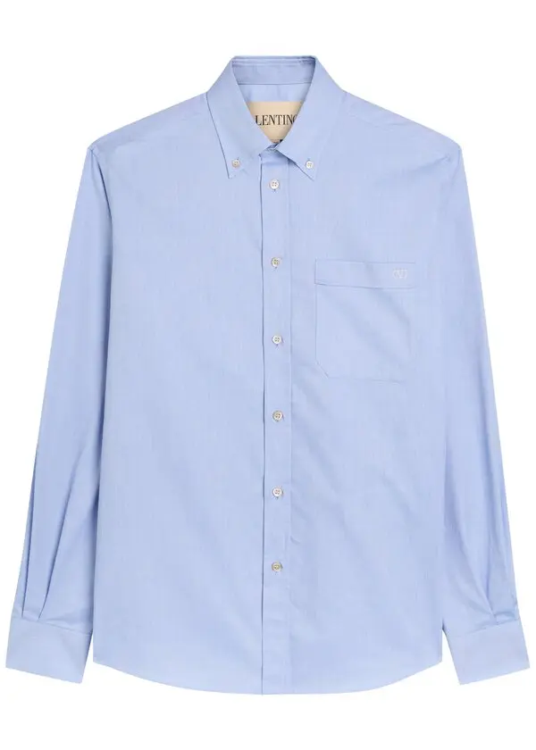 Valentino Garavani Logo-embroidered Cotton Oxford Shirt - Blue