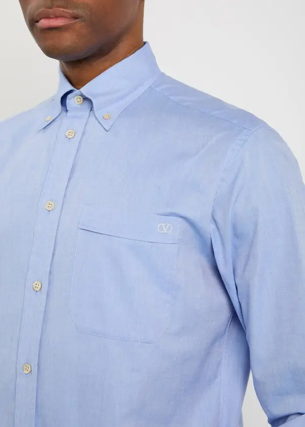 Valentino Garavani Logo-embroidered Cotton Oxford Shirt - Blue