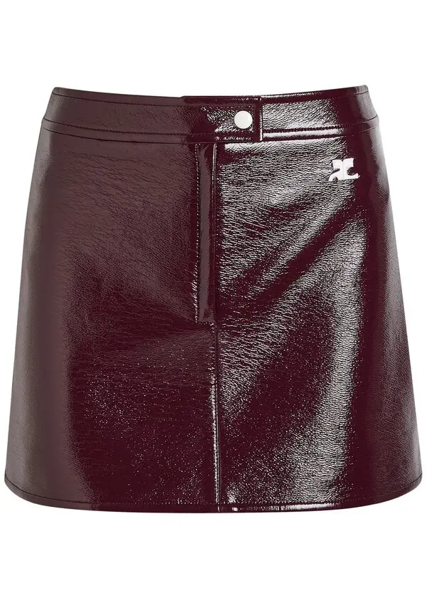 COURREGES Reedition Crinkled Vinyl Mini Skirt - Burgundy