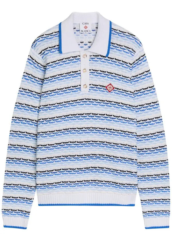 Casablanca Logo-appliquéd Patterned Cotton-knit Polo Jumper - Multicoloured 1