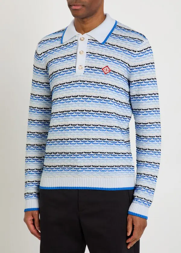Casablanca Logo-appliquéd Patterned Cotton-knit Polo Jumper - Multicoloured 1