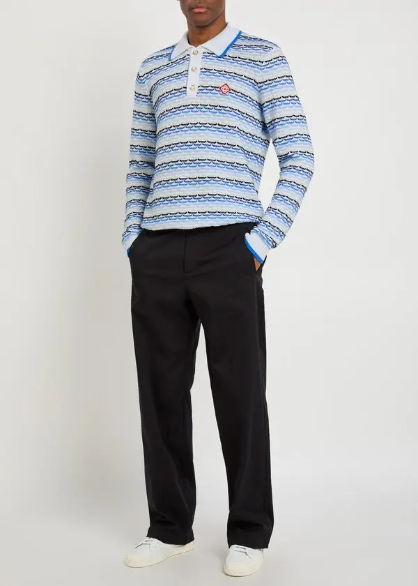 Casablanca Logo-appliquéd Patterned Cotton-knit Polo Jumper - Multicoloured 1