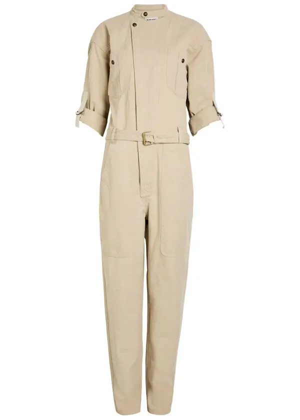 Isabel Marant Nessime Panelled Cotton And Linen-blend Jumpsuit - Beige