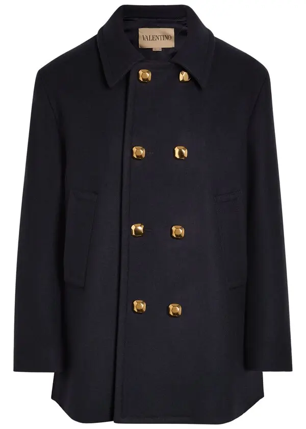 Valentino Garavani Double-breasted Wool Peacoat - Navy