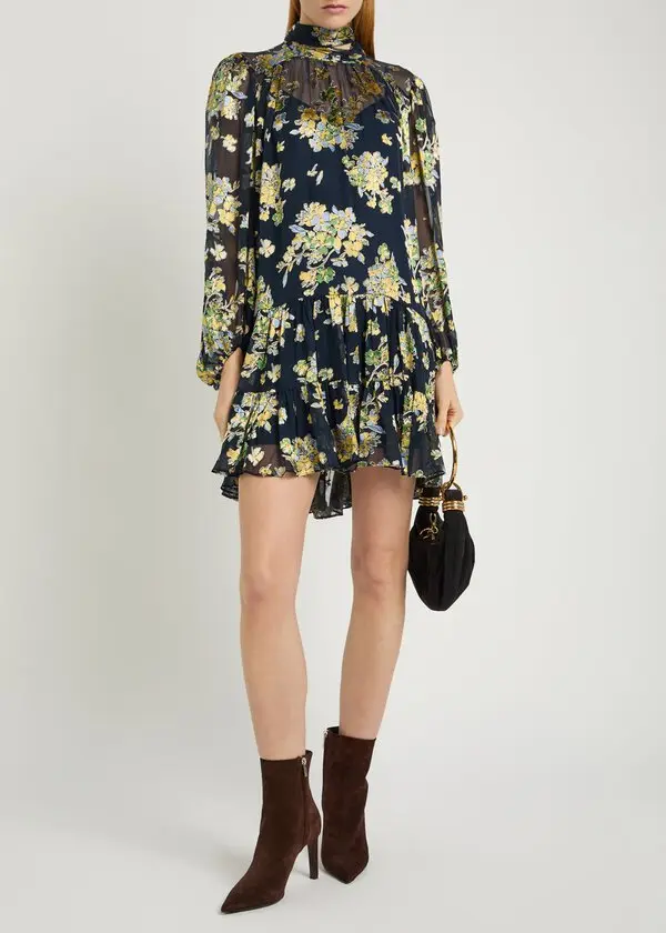 Rixo Anaya Floral Chiffon Mini Dress - Multicoloured
