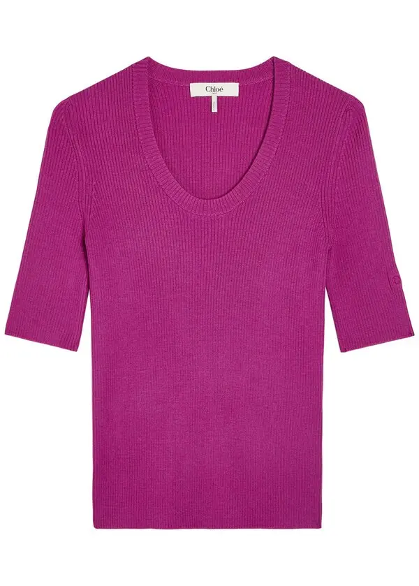 Chloé Logo-embroidered Ribbed Wool Top