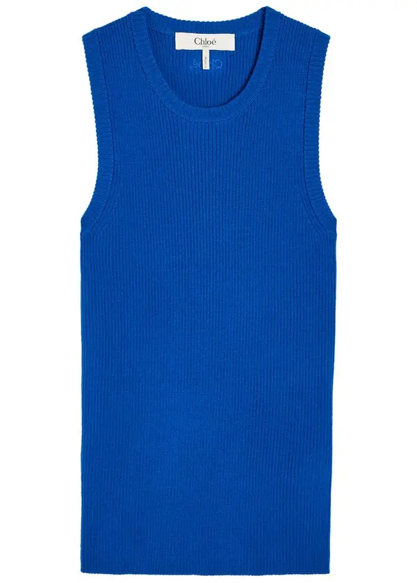 Chloé Ribbed Wool Tank Top - Blue